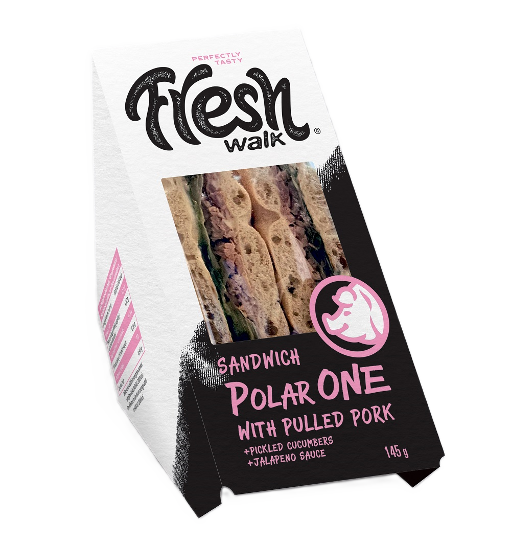 POLAR ONE sumuštinis su plėšyta kiauliena ir marinuotais agurkais ...